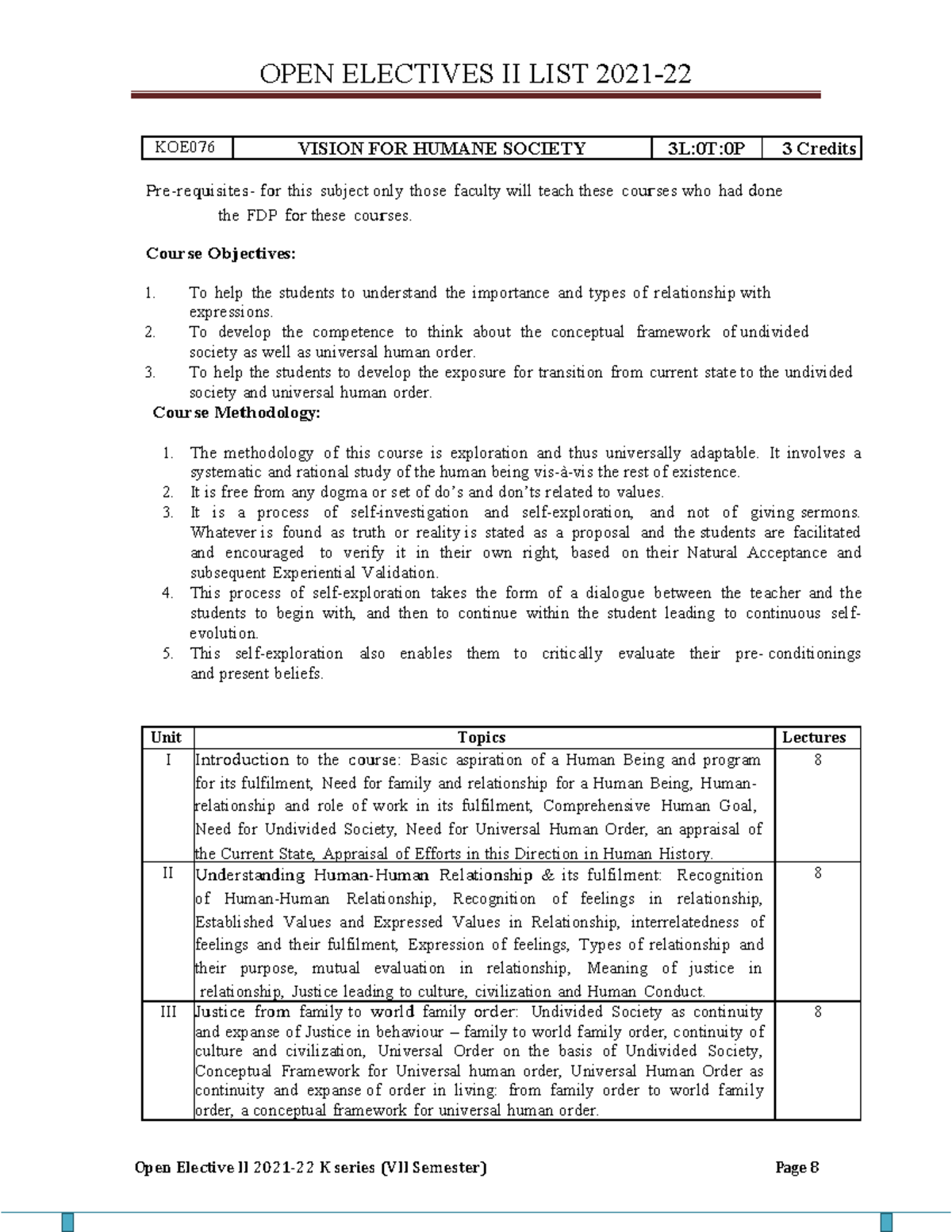 Vision for Human Society - OPEN ELECTIVES II LIST 2021- Open Elective ...