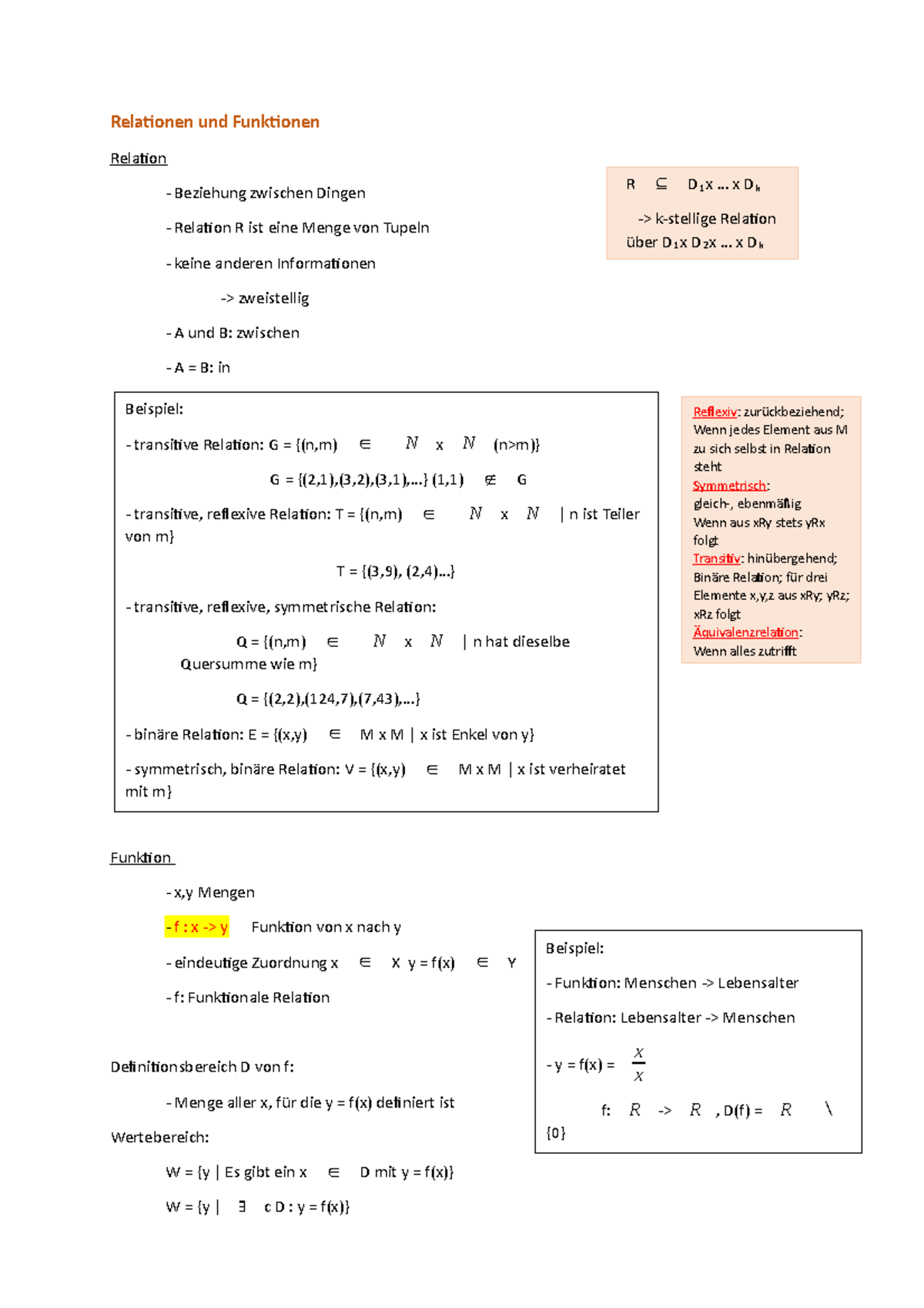 Relationen und Funktionen - Relationen und Funktionen Relation ...