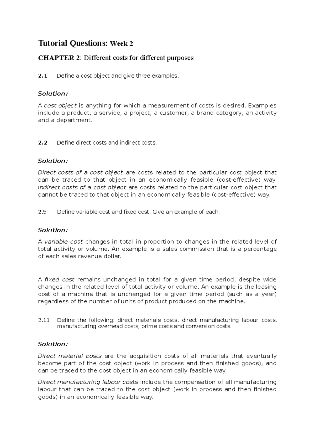 Tutorial Questions MAF week 2222 - Tutorial Questions: Week 2 CHAPTER 2 ...