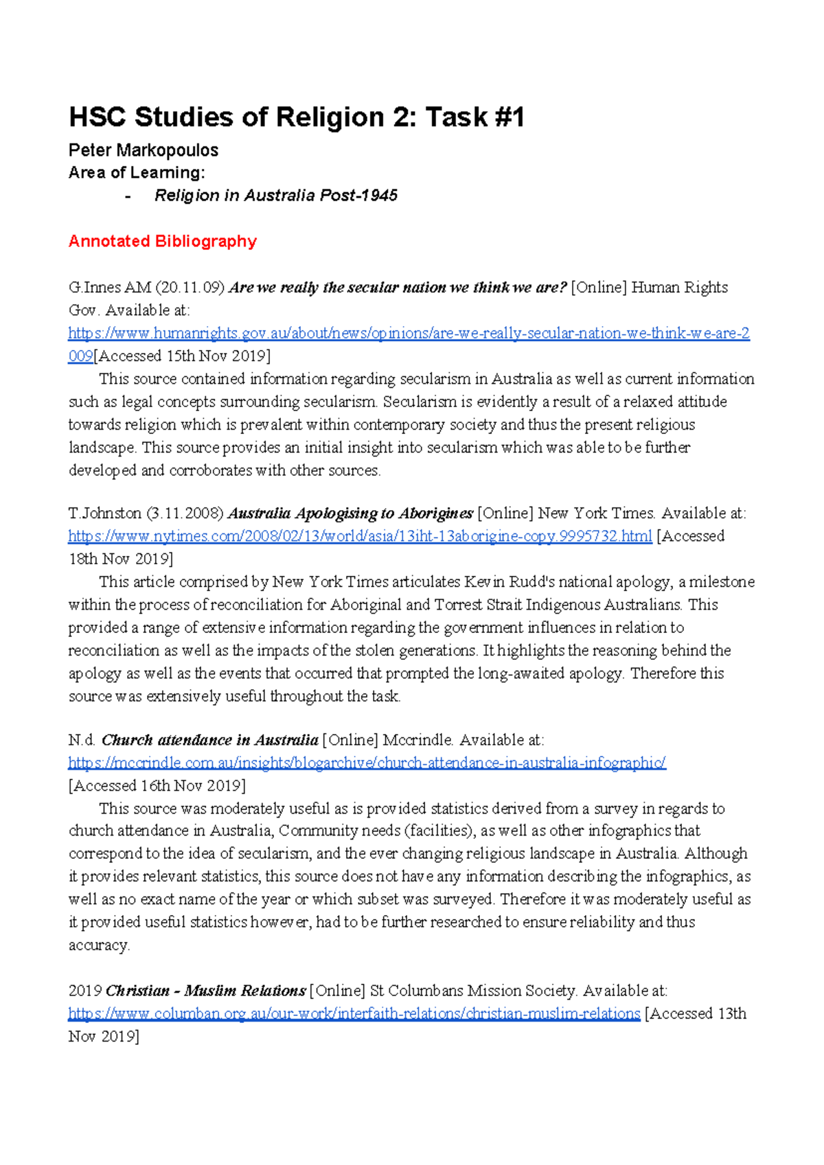 Annotated bibliography for Studies of Religion 2 - HSC Studies of ...