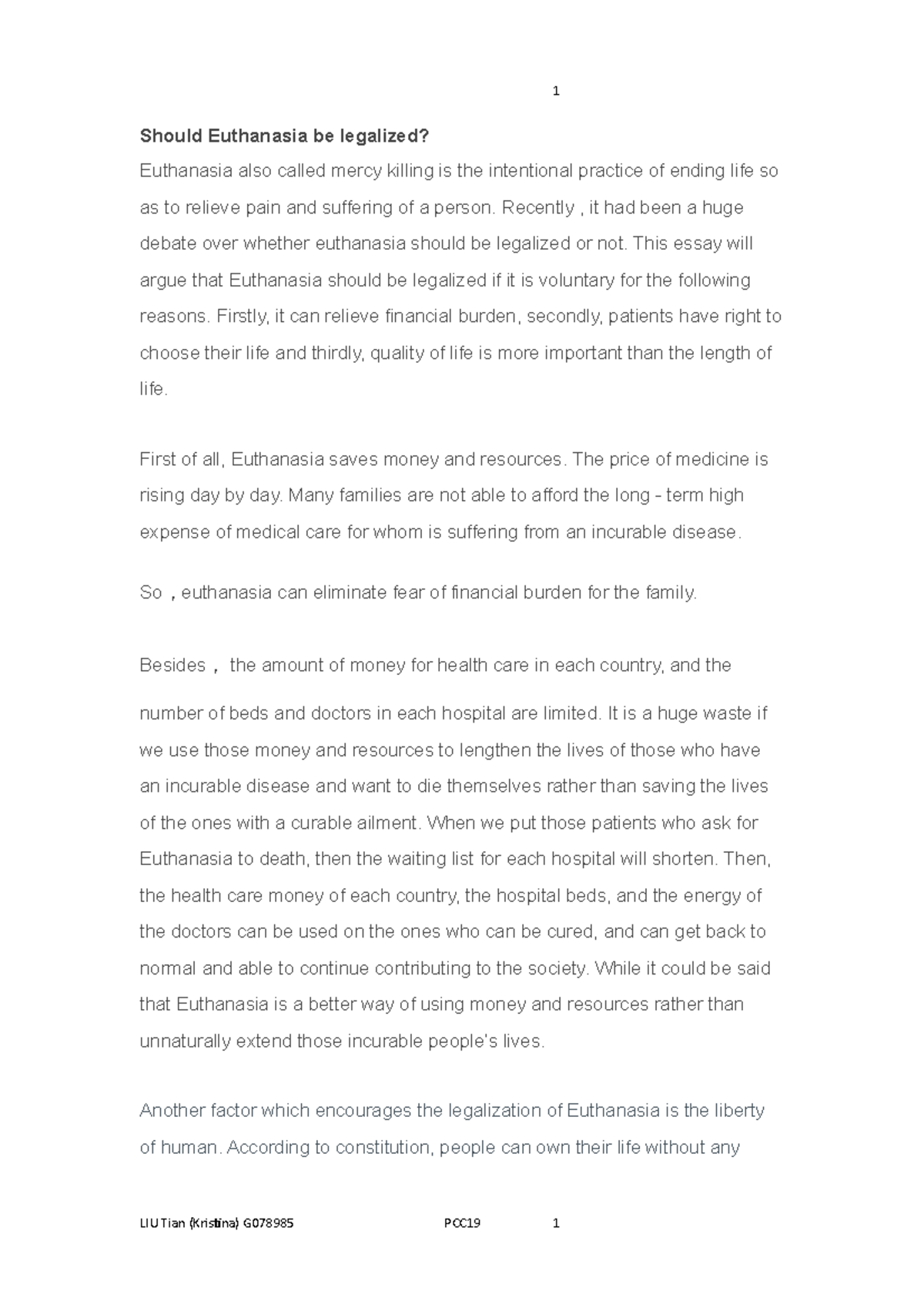 Should Euthanasia be legalized? - Studocu