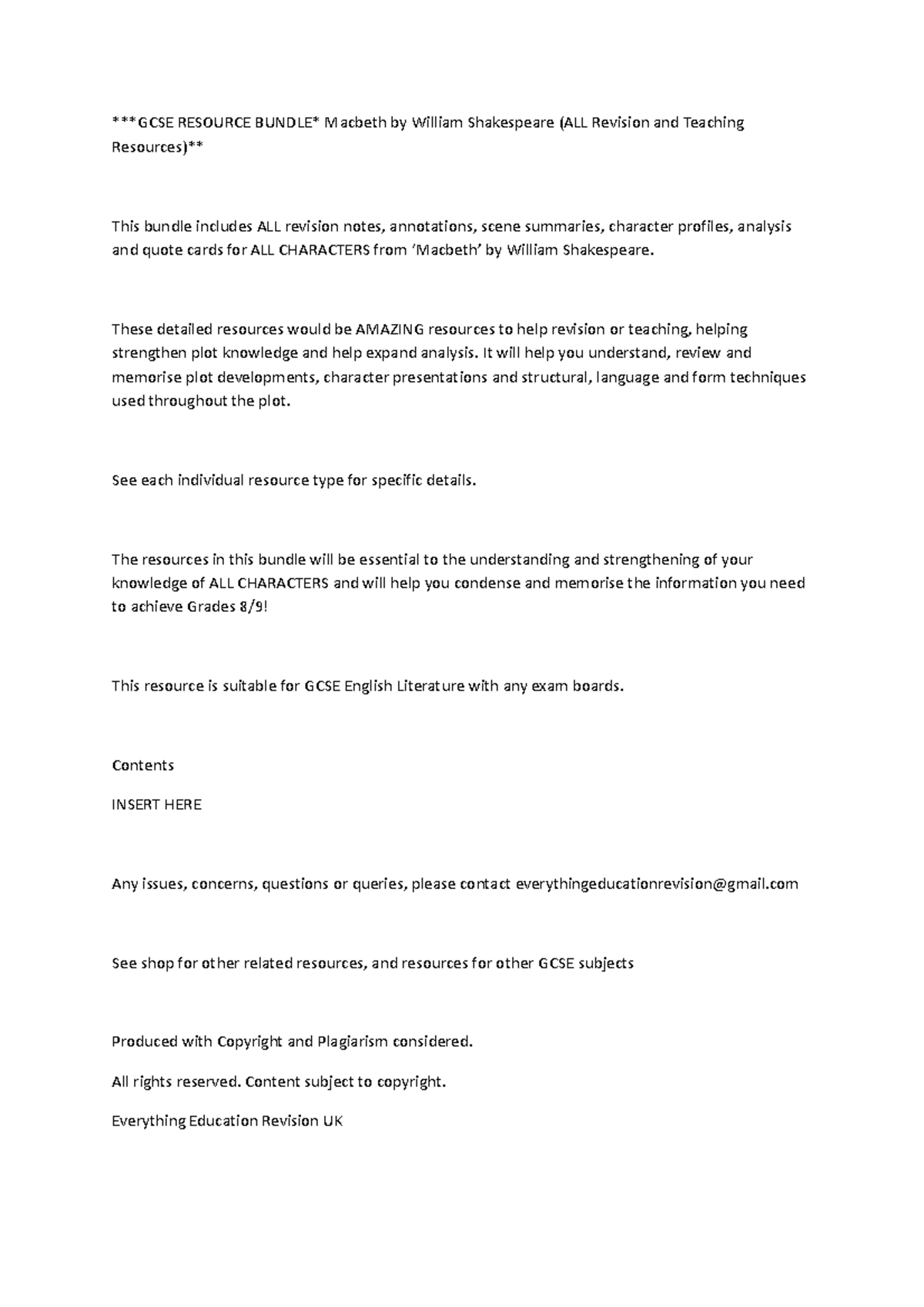 Macbeth Resource Bundle - Description - GCSE RESOURCE BUNDLE Macbeth by ...