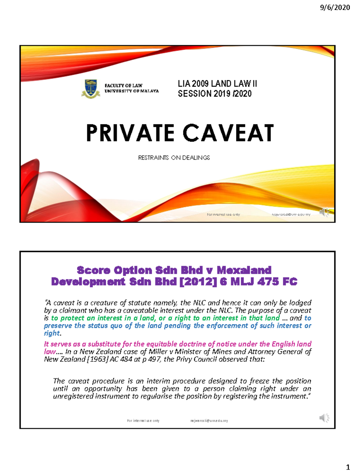 Private Caveat [Lecture] - LIA 2009 LAND LAW II SESSION 2019 / PRIVATE ...