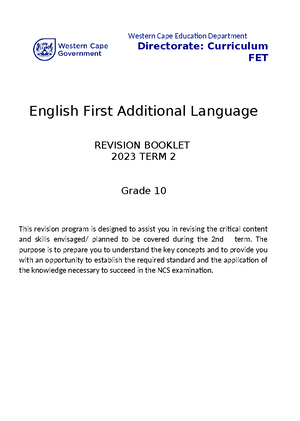Grade 10 EFAL Term 3 Revision Booklet - 1 Western Cape Education ...