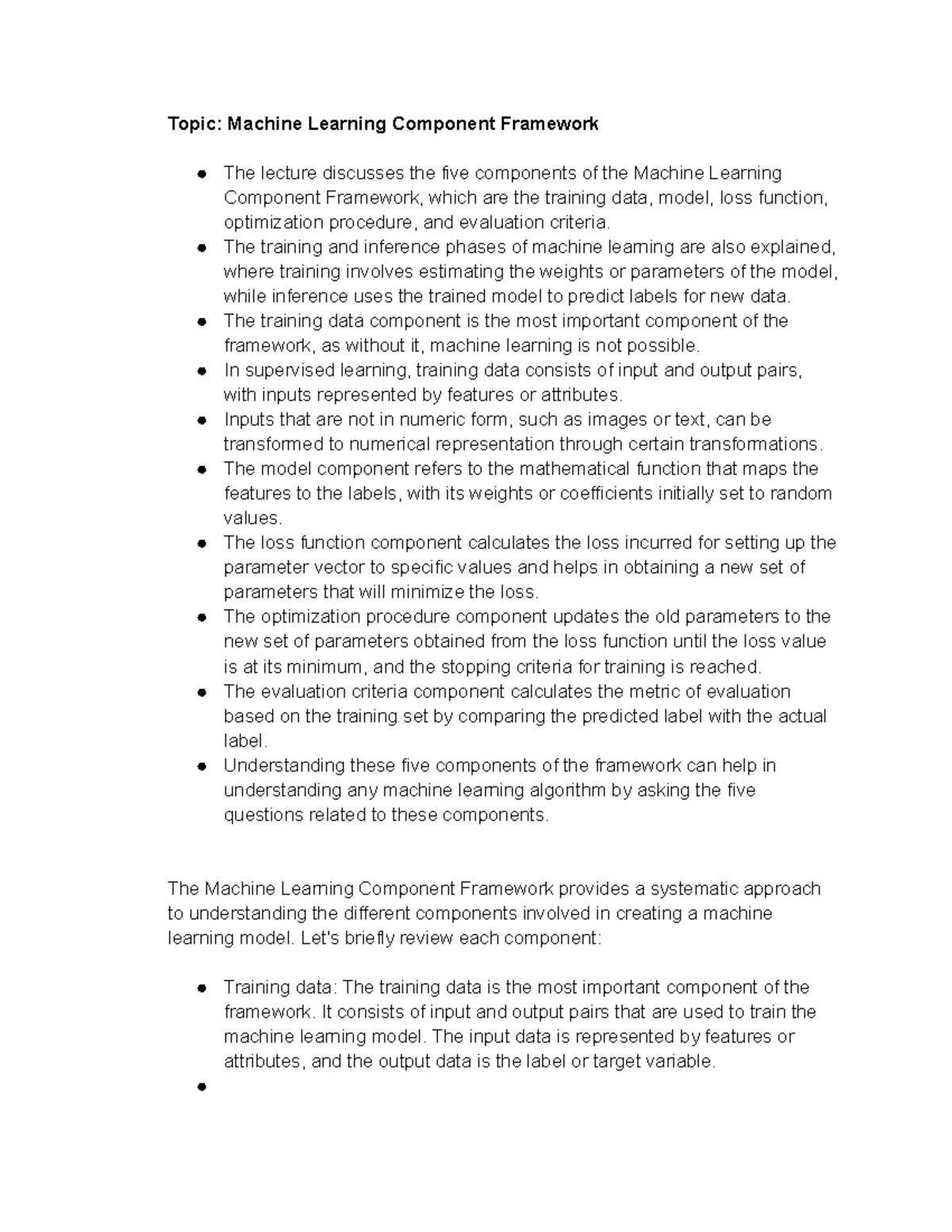 Machine Learning Component Framework - The training and inference ...