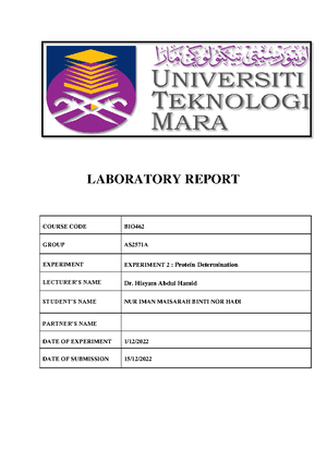 Lab report example - Lab 6: Biuret assay of protein content in egg ...