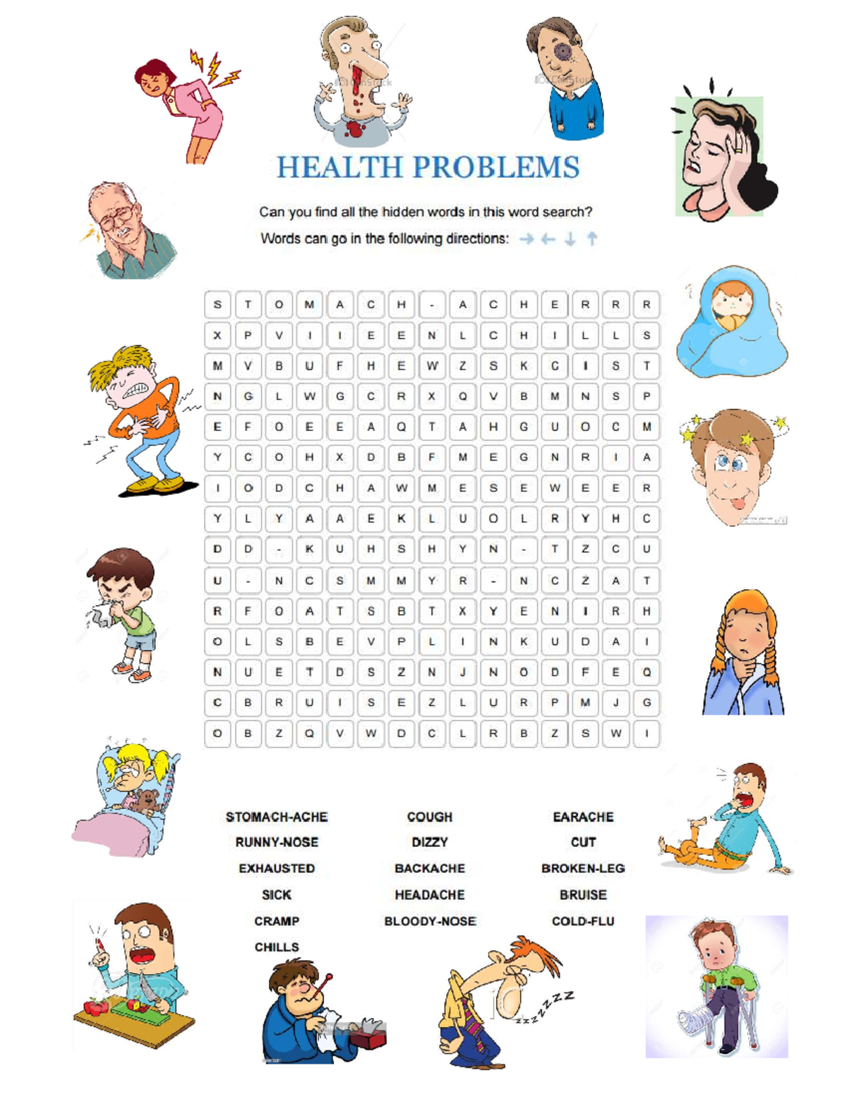 Unit 7-Health problems - 101 HEALTH PROBLEMS Can you find all the ...