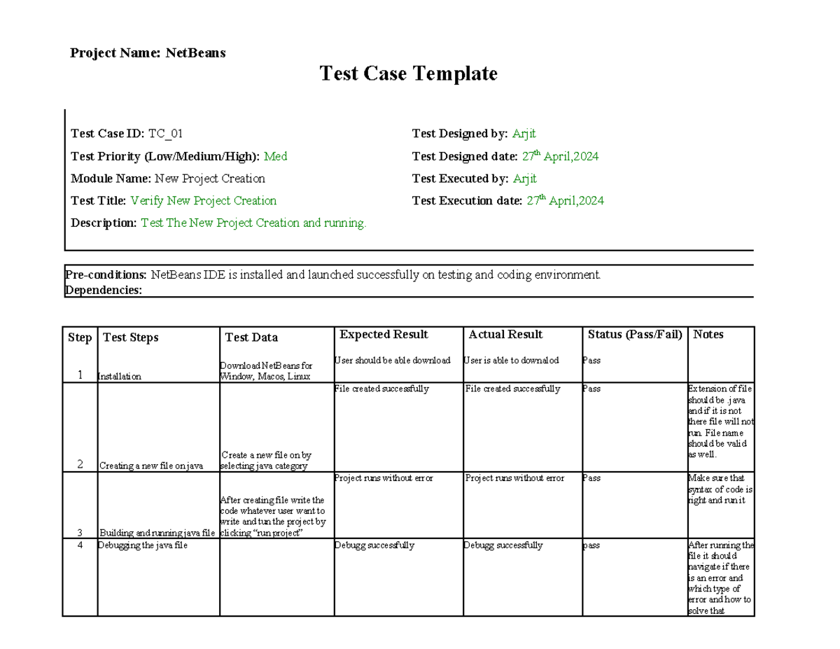 Test case template doc - Project Name: NetBeans Test Case Template Test ...