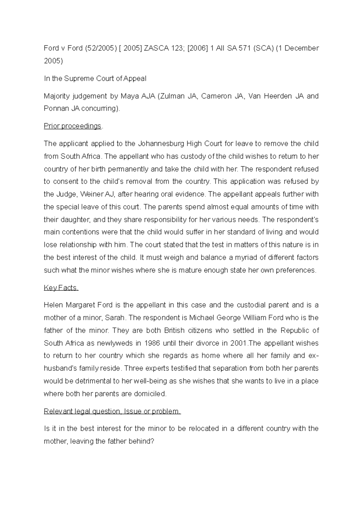 Ford v Ford - Example - Ford v Ford (52/2005) [ 2005] ZASCA 123; [2006 ...