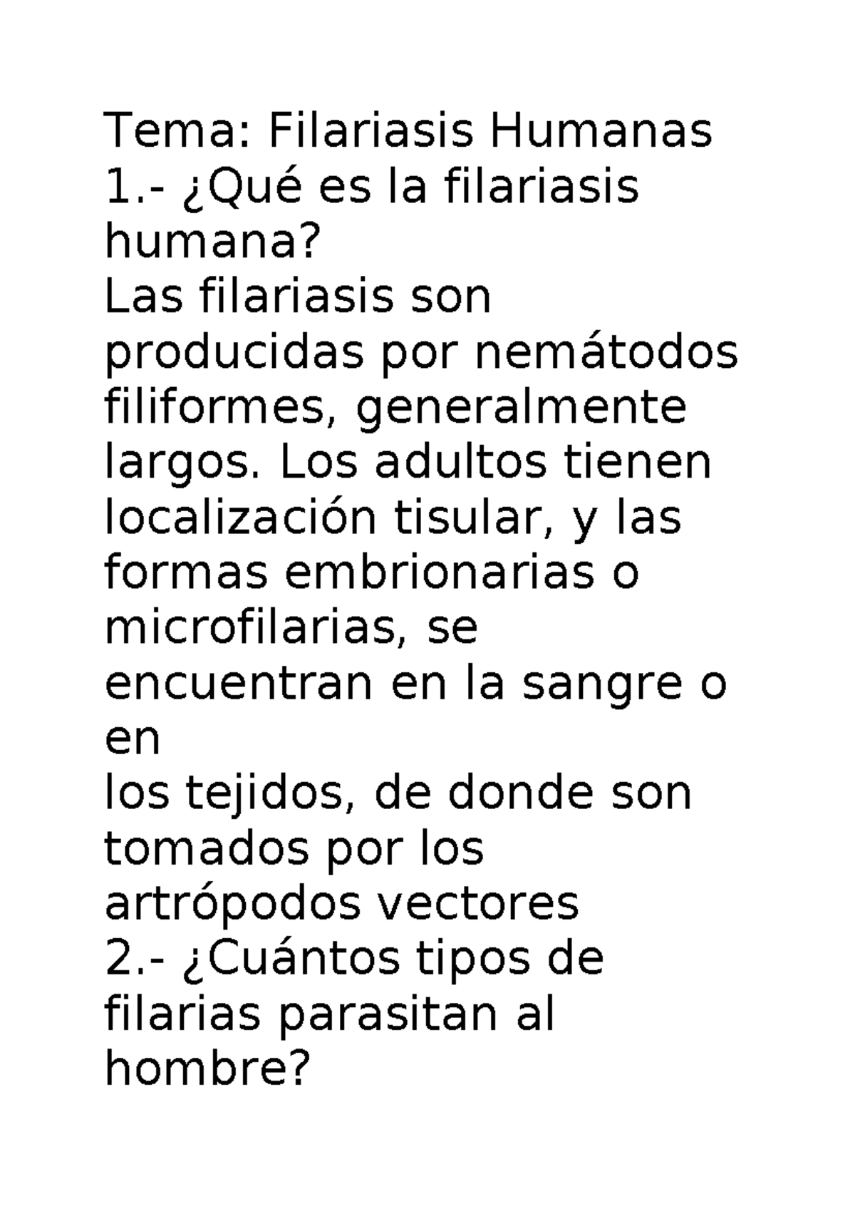Filarias Y Filariasis - Trabajo DE AULA - Tema: Filariasis Humanas 1 ...