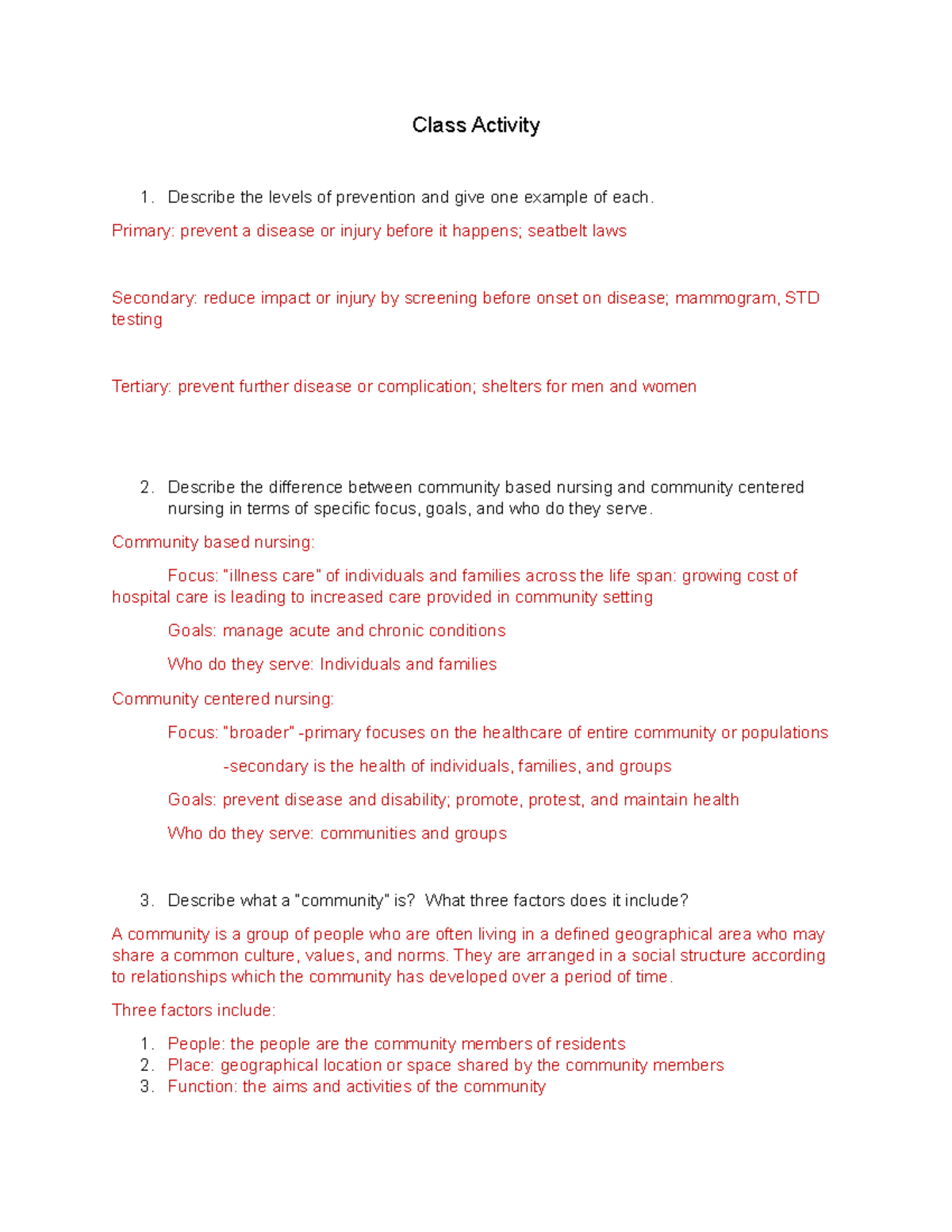 Community as Client Classroom Activity - Class Activity Describe the ...