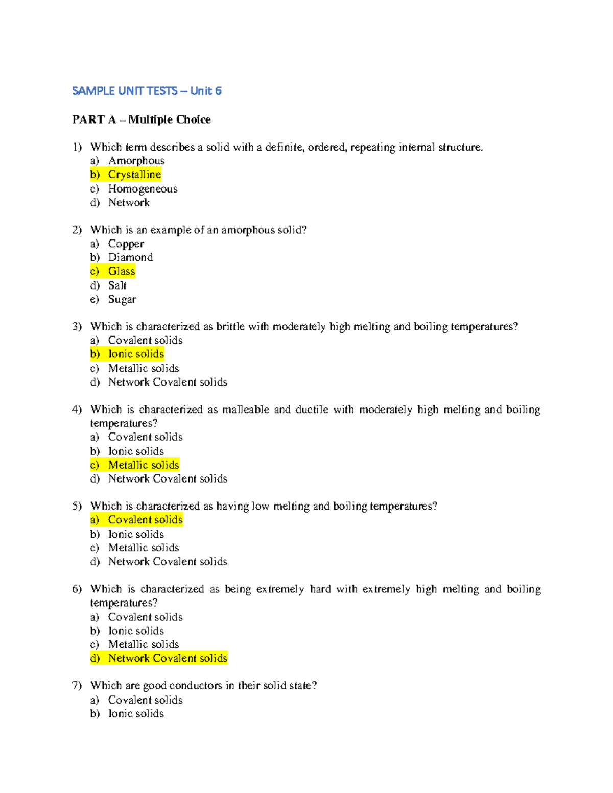 Unit 6 - Sample Test - Solution - SAMPLE UNIT TESTS – Unit 6 PART A ...