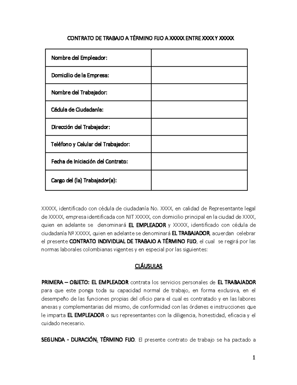 Registro De Término De Contrato De Trabajo – JMNG