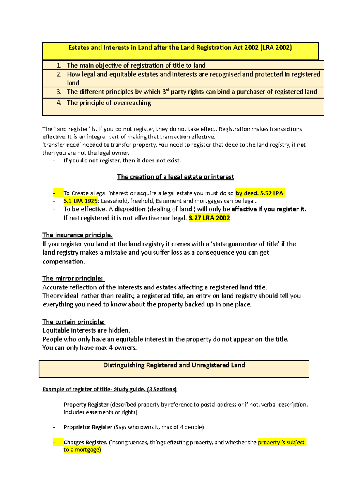LRA 2002 Summary - Estates and Interests in Land ater the Land ...