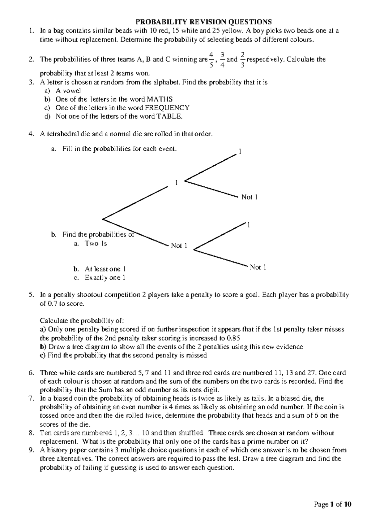 F3Probability handout - PROBABILITY REVISION QUESTIONS In a bag ...