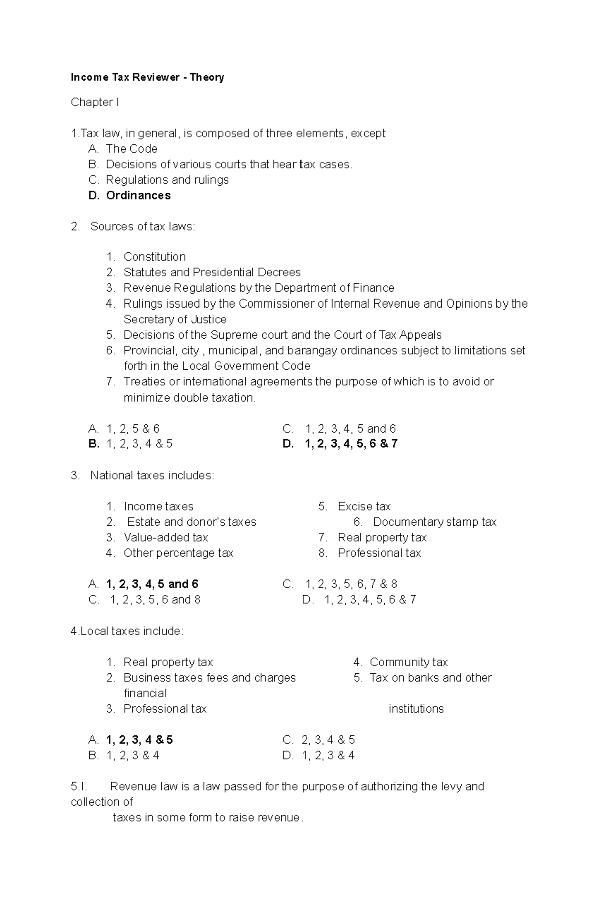 Income Tax Reviewer - Theory - Income Tax Reviewer - Theory Chapter I 1 ...