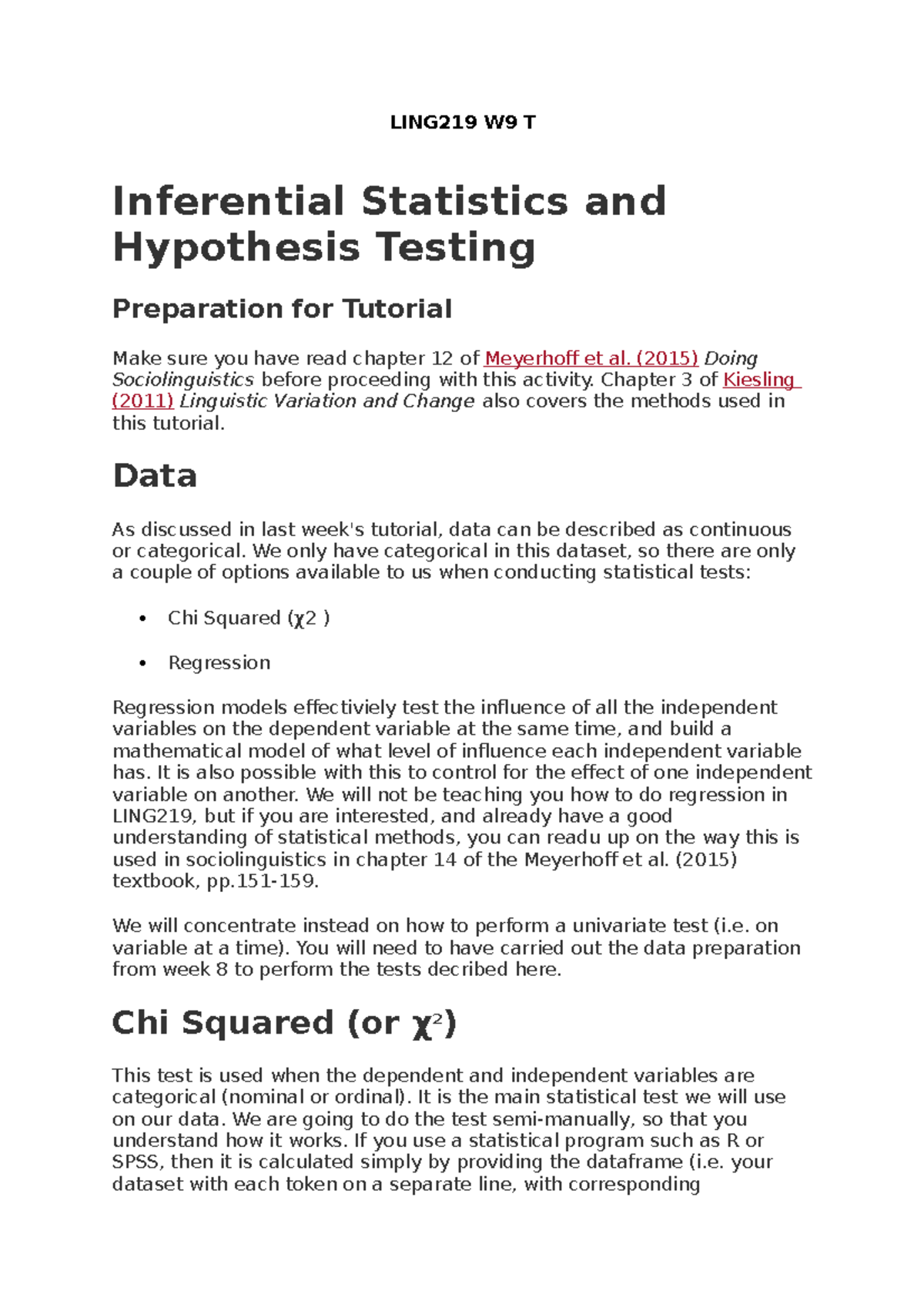 LING219 W9 T - Summary of tutorial notes - LING219 W9 T Inferential ...