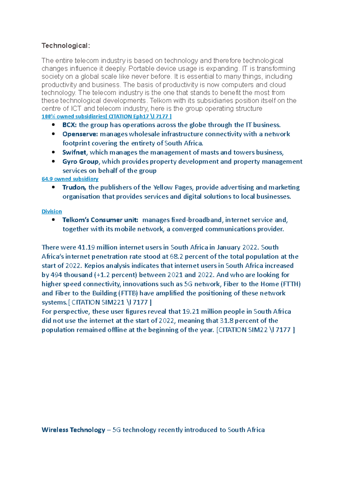 Strategy - Stratergy - Technological: The entire telecom industry is ...