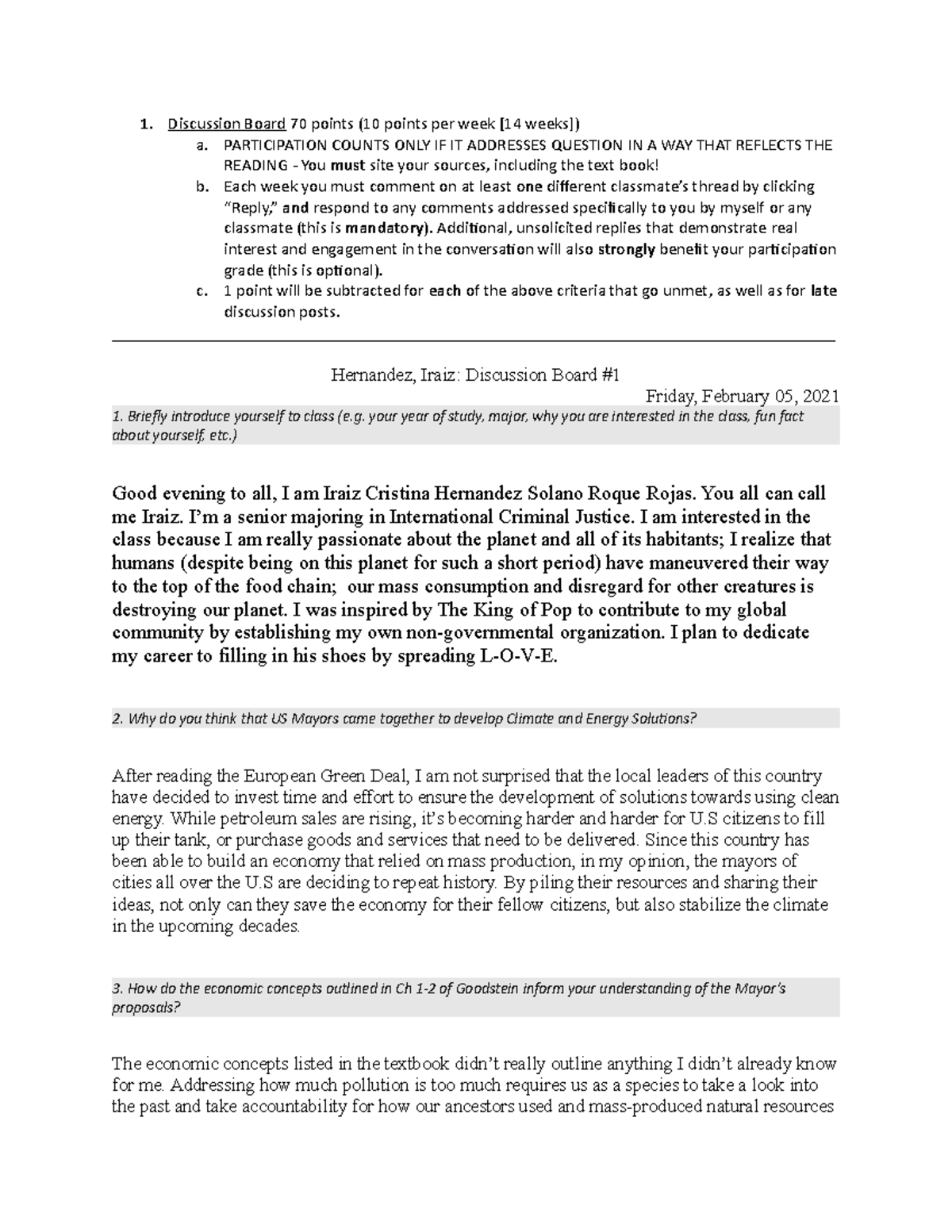 ECO 260 Discussion Board Posts - 1. Discussion Board 70 points (10 ...