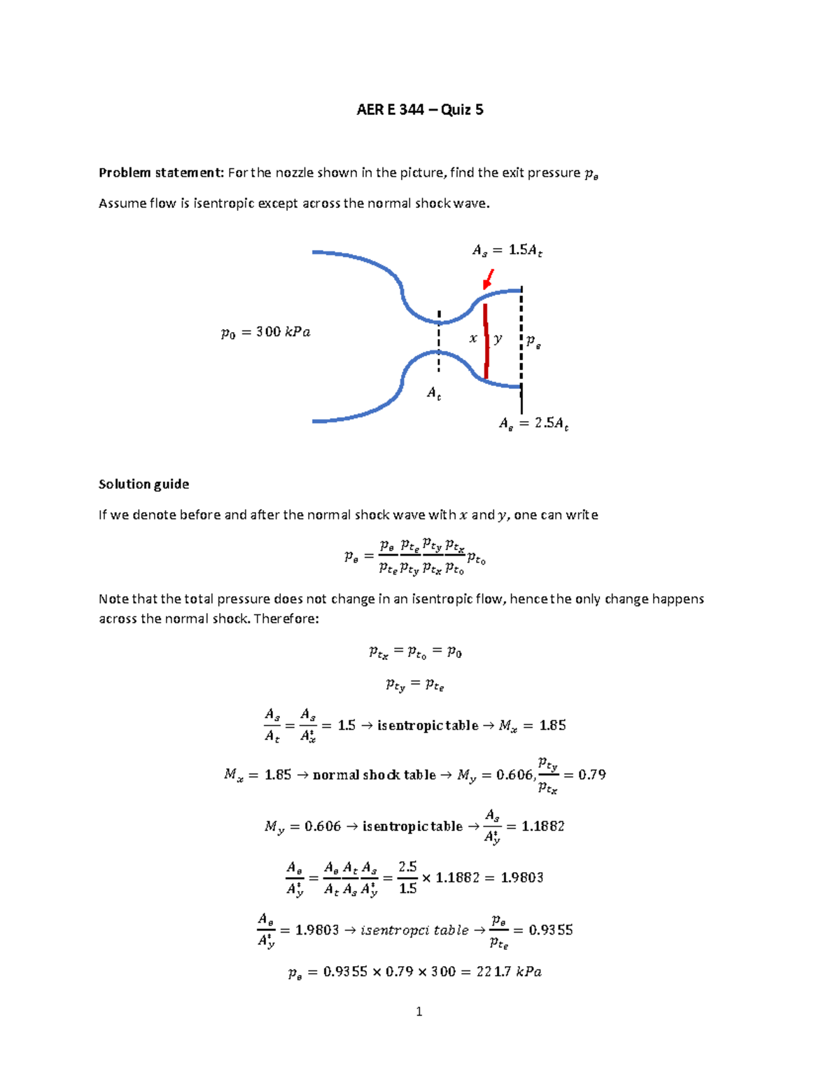AER344 Quiz 5 - Converging Diverging Nozzle - 1 AER E 344 – Quiz 5 ...