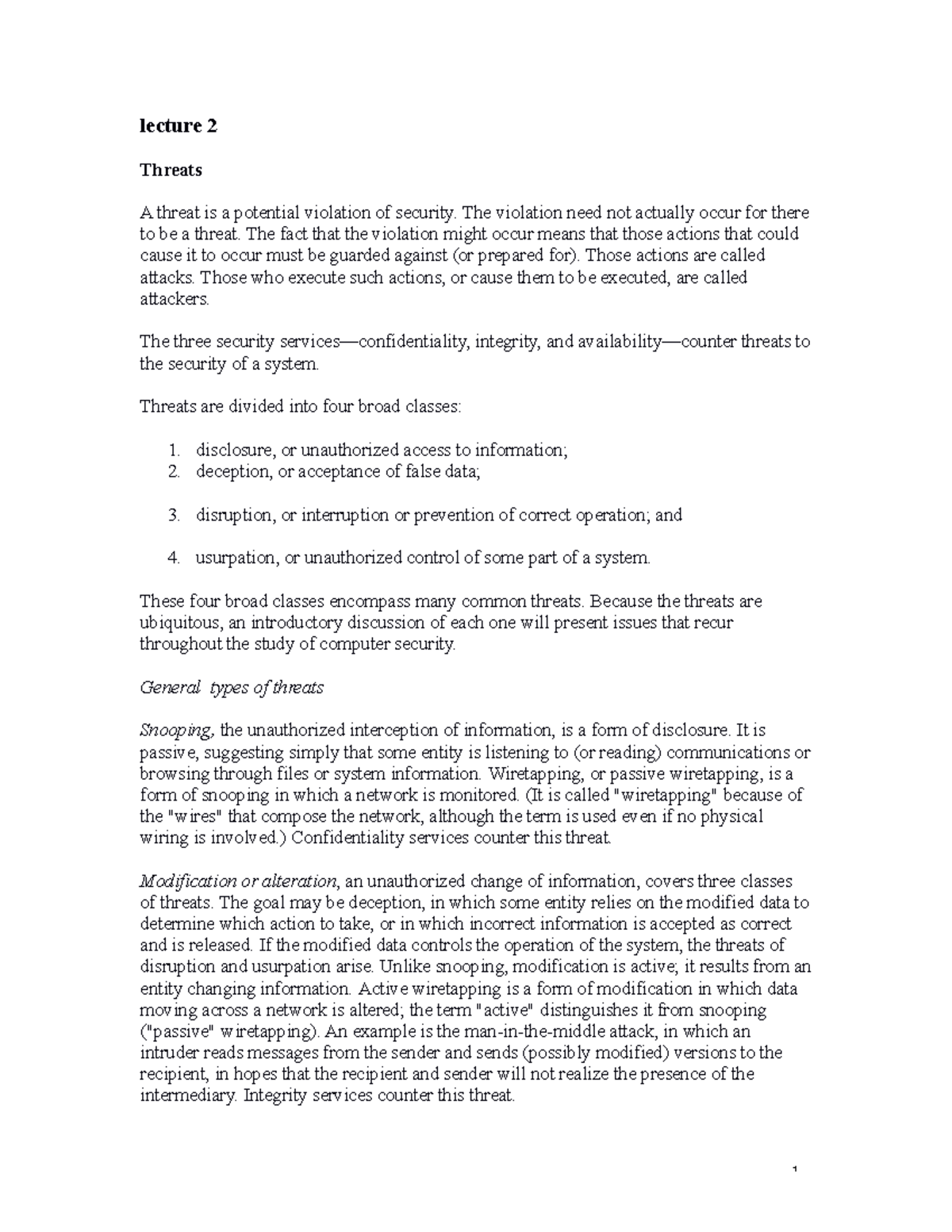 Firewalls desn virusescrypto updated - lecture 2 Threats A threat is a potential violation of ...