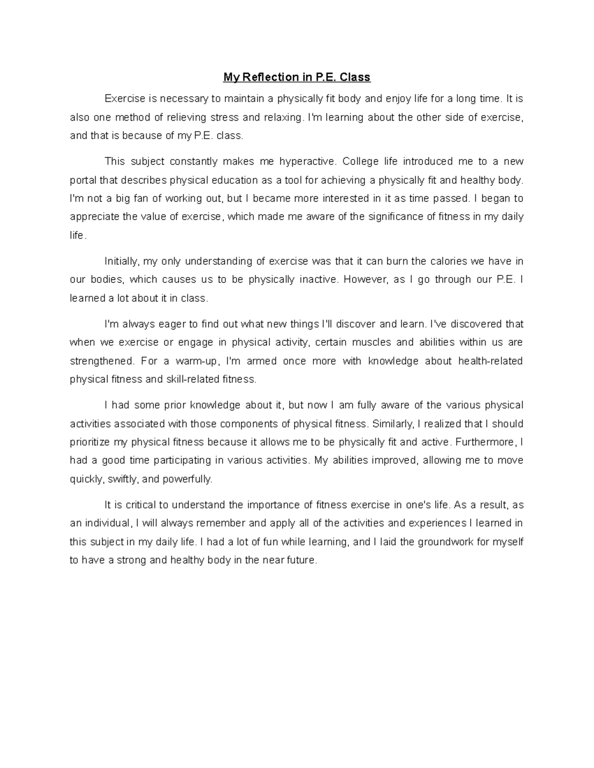 Reflection IN PE Class Recolcolin - My Reflection in P. Class Exercise ...