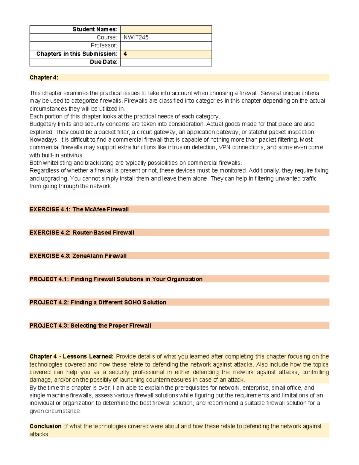 CH4 Template: IT template for IT and networks - Student Names: Course ...