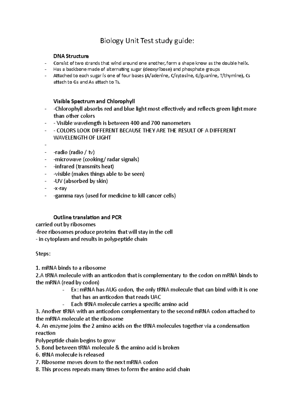 Biology Unit Test study guide - Has a backbone made of alternating ...