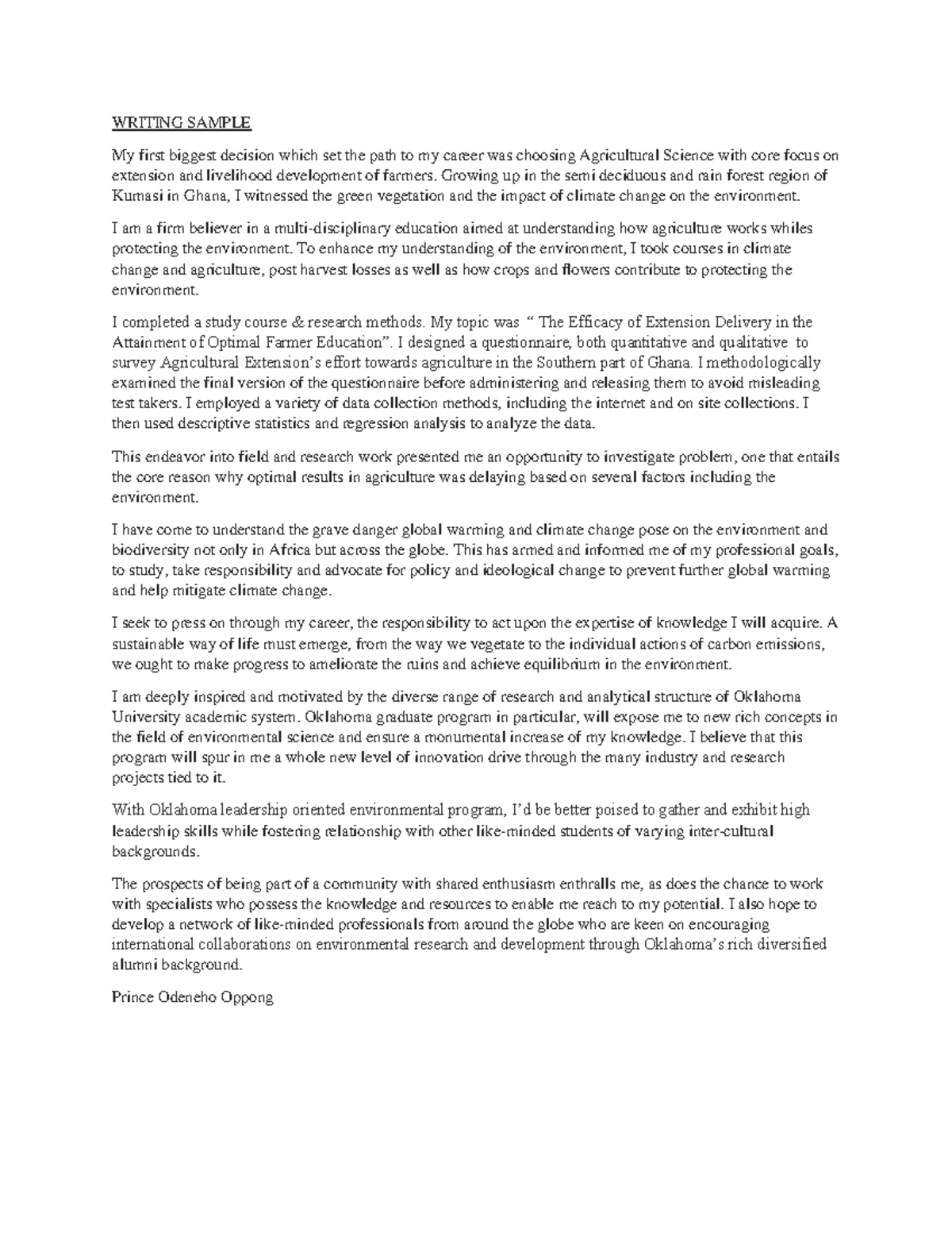 Writing sample-converted - WRITING SAMPLE My first biggest decision ...