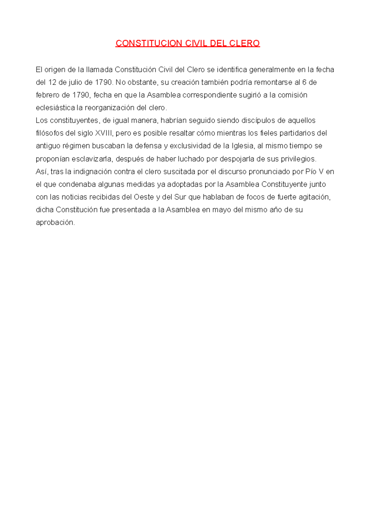 Constitucion Civil del Clero - No obstante, su creación también podría ...