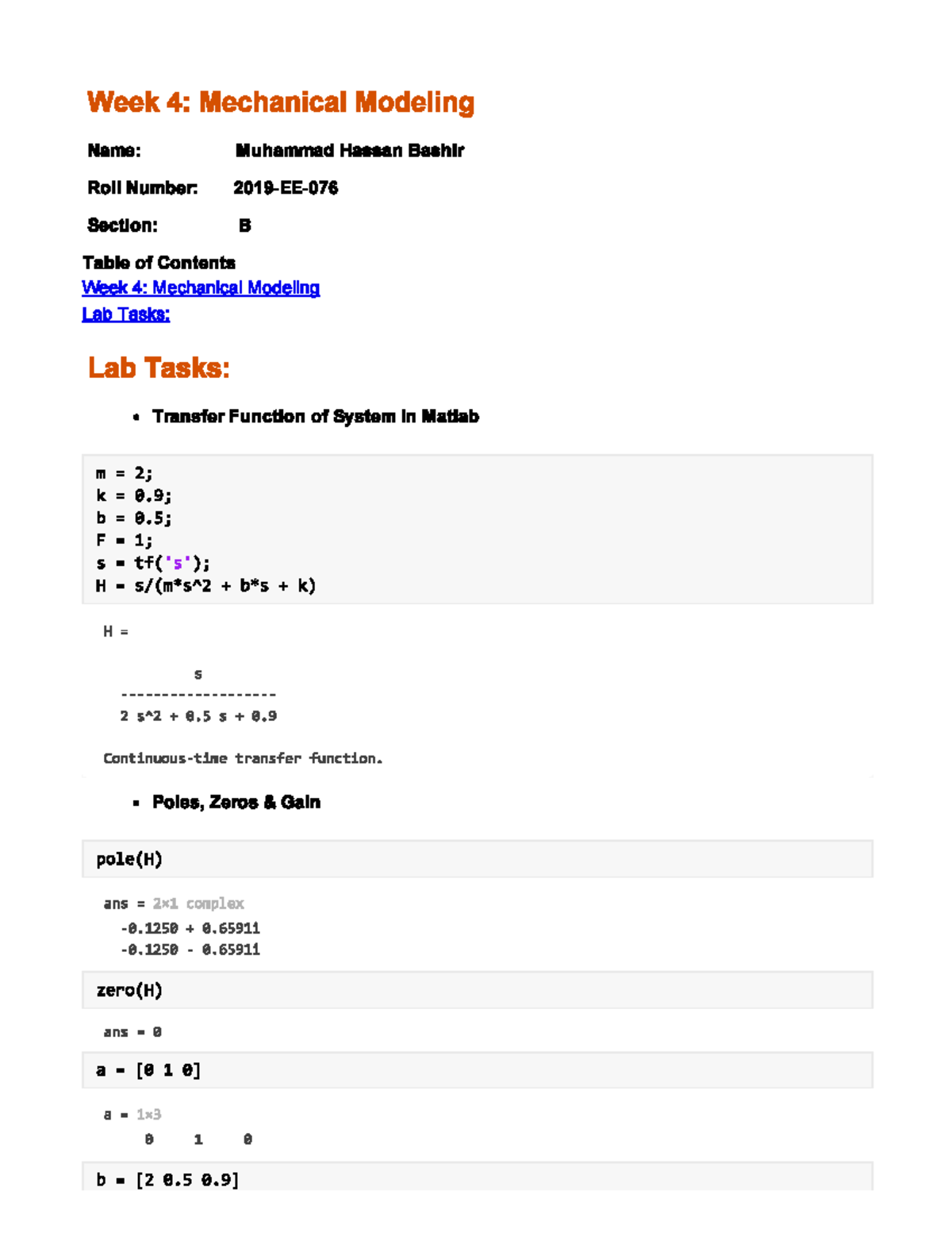 Matlab Report on Mechanical Modeling - Control systems - Studocu