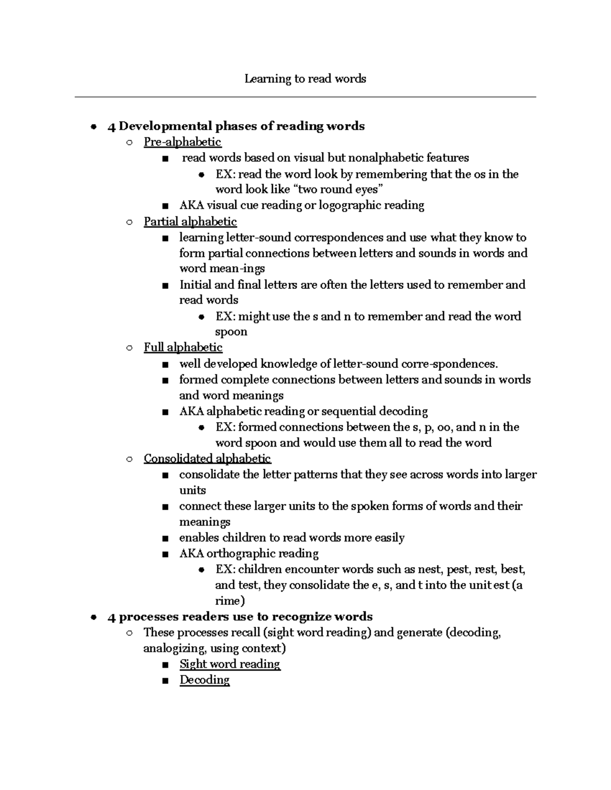 Learning to read words - 4 Developmental phases of reading words ...