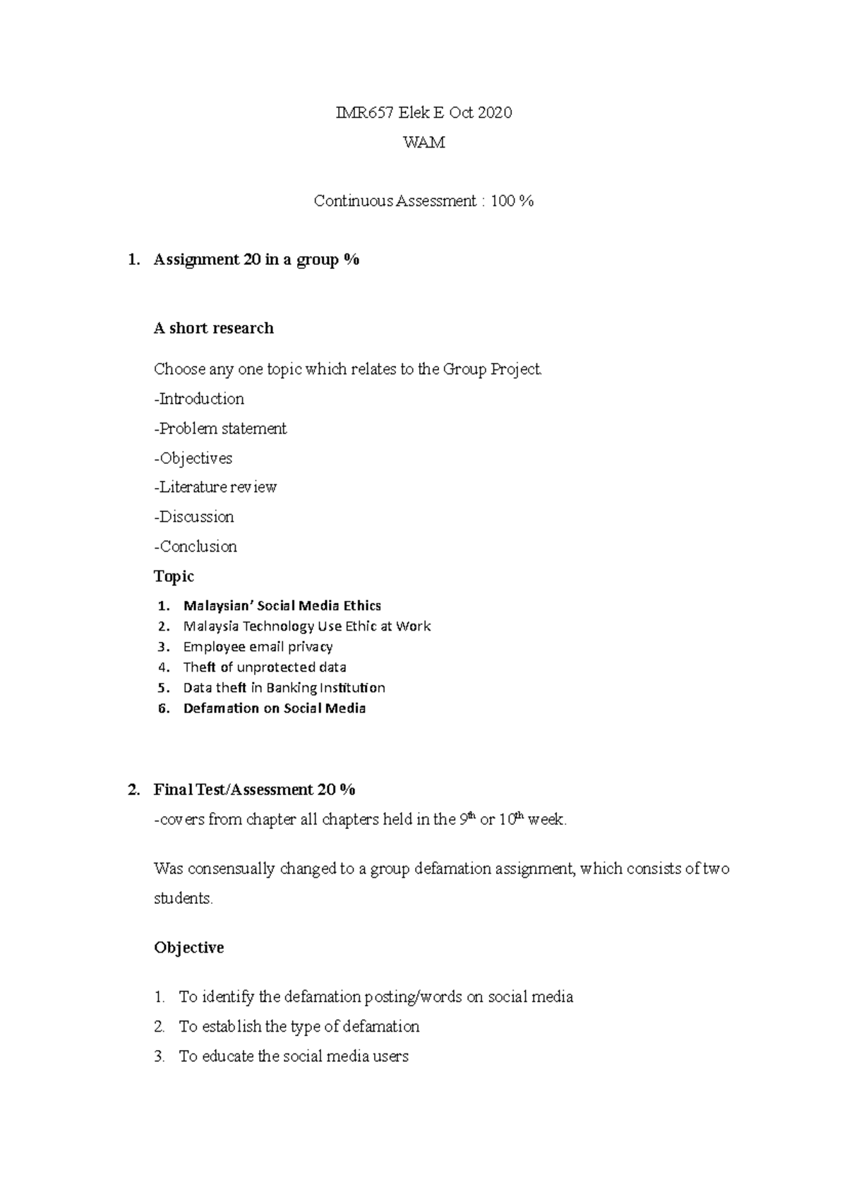 Assessment Revised WAM IMR657 Elek E Oct 2020 WAM Continuous