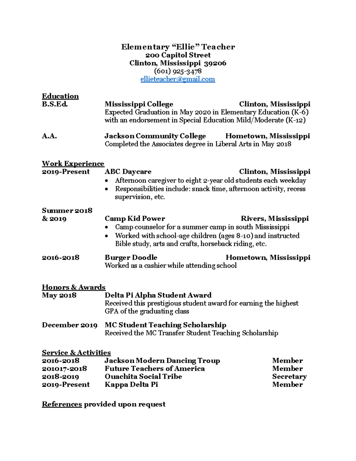 EDU 300. Sample Resume - Intro to edu with Cindy Melton assignment ...