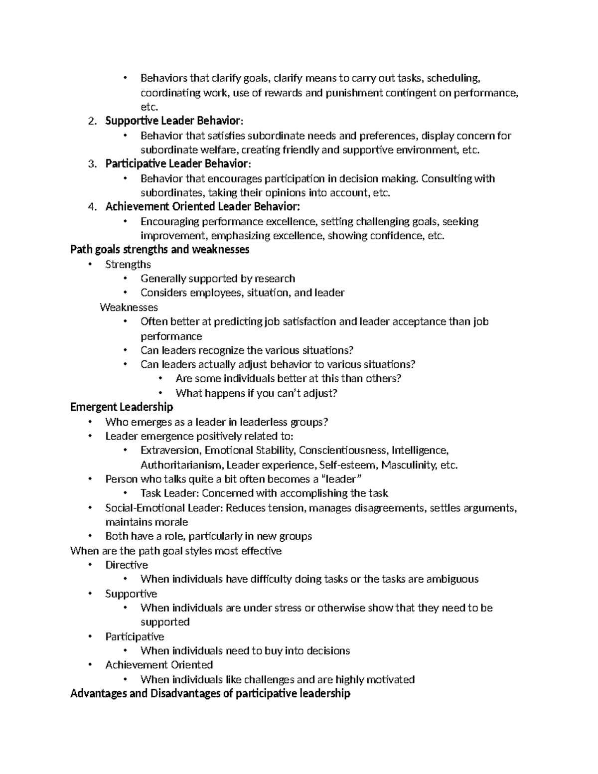 BU288 good notes-7 - Behaviors that clarify goals, clarify means to ...