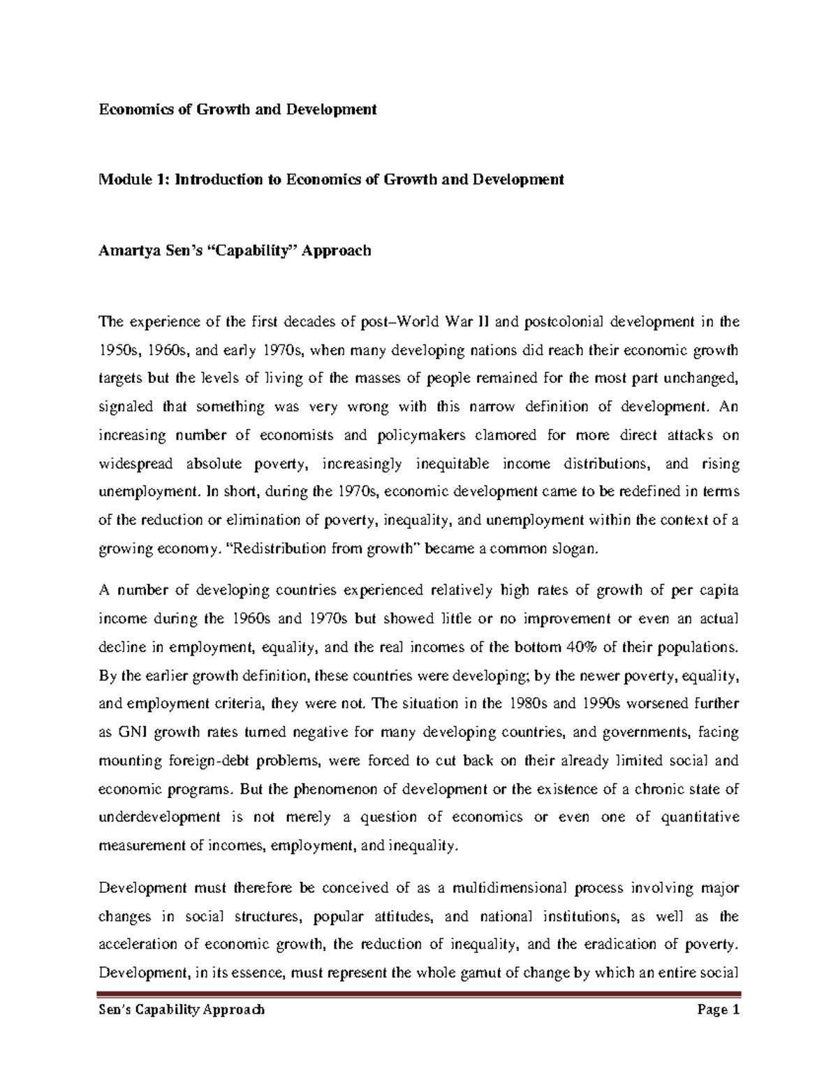 Module 1 Economics of Growth and Development- Part 5 - Economics of ...