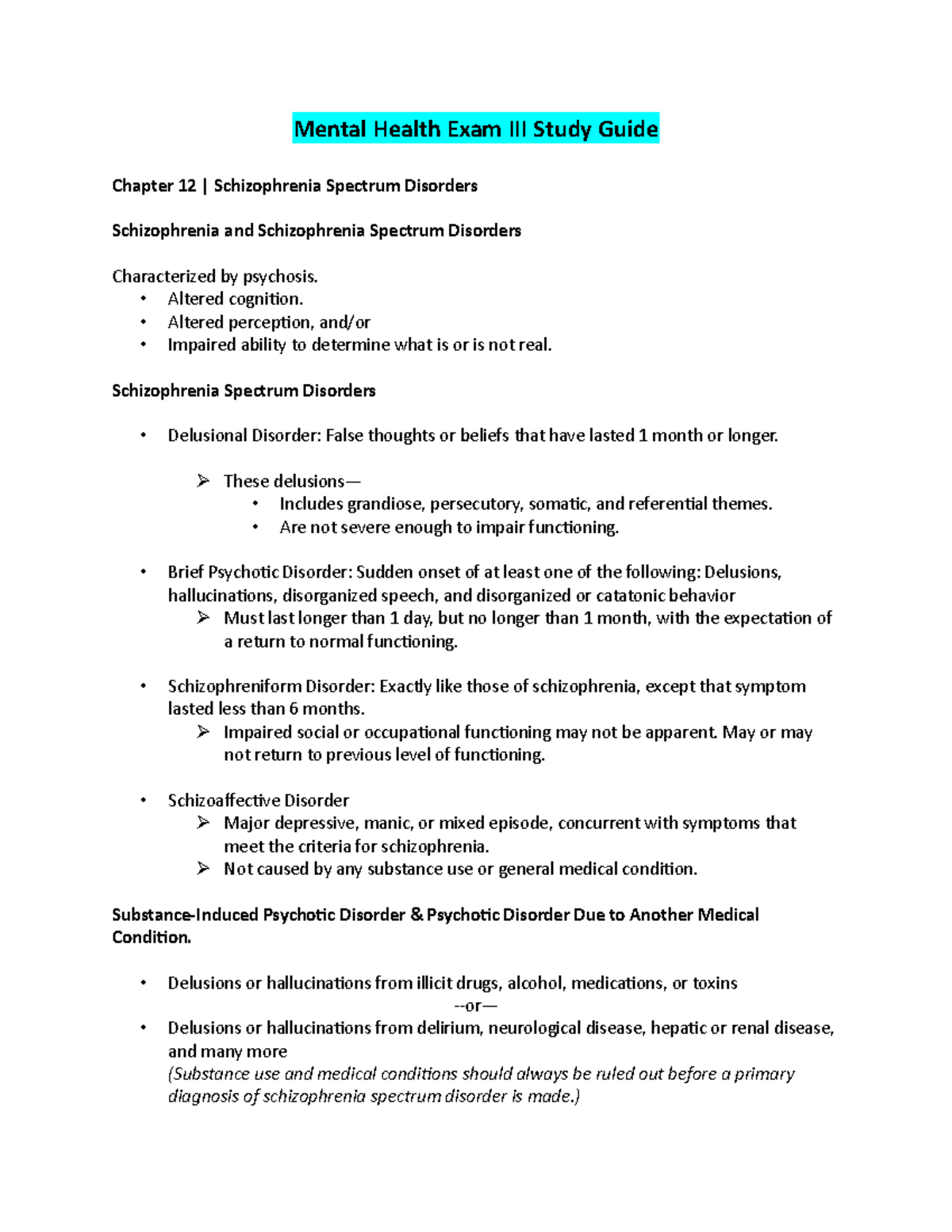 Mental Health Exam III Study Guide - Mental Health Exam III Study Guide ...