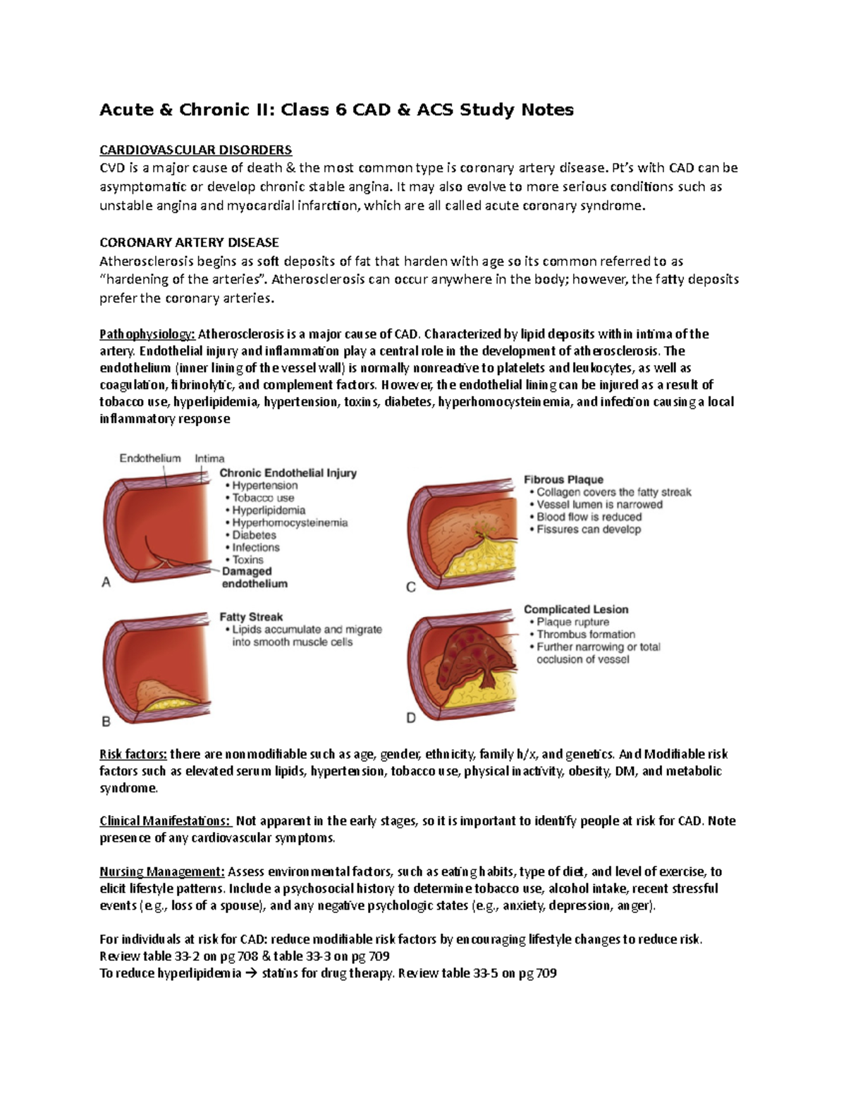 Class 6 CAD & ACS Study Notes - Acute & Chronic II: Class 6 CAD & ACS ...