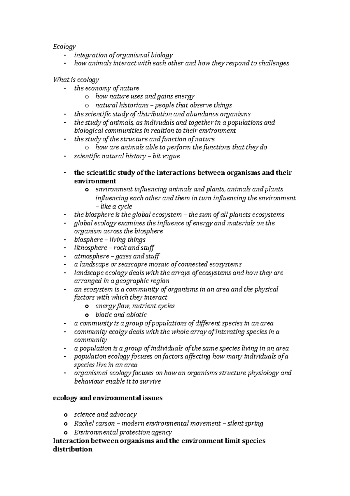 Lecture notes, lecture 12 - Ecology - Ecology integration of organismal ...