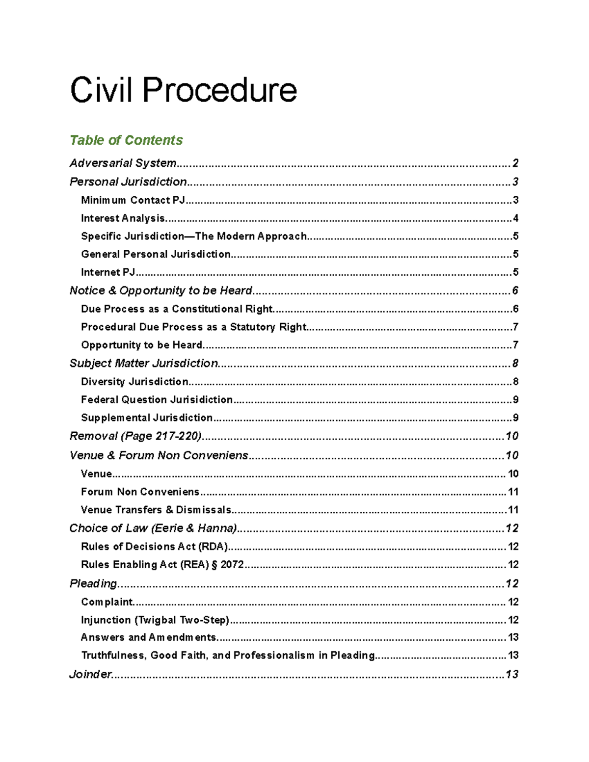 CIVPRO General Outline - Civil Procedure Adversarial - Studocu