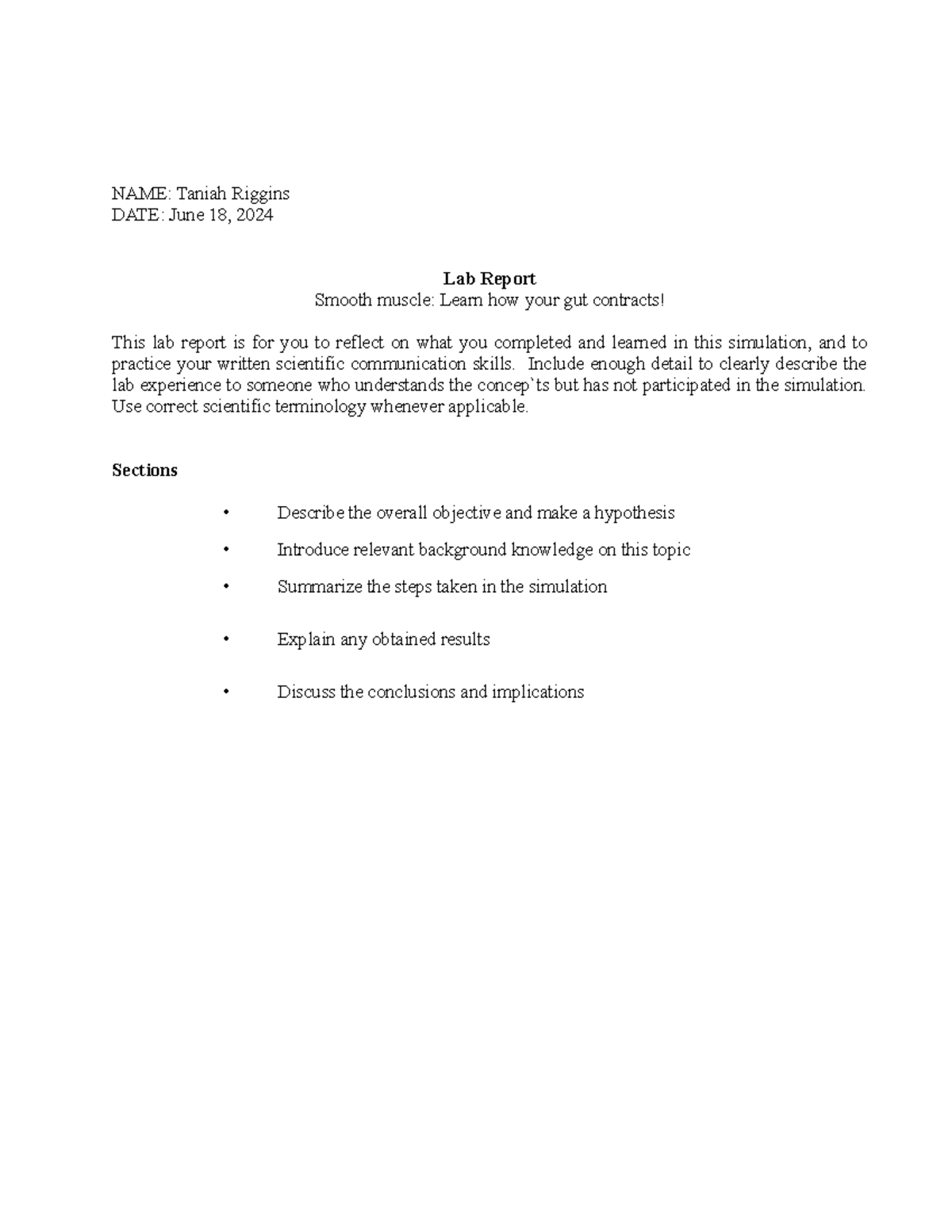 Lab Report - Smooth muscle: Learn how your gut contracts - NAME: Taniah ...