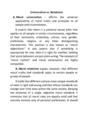 Characteristics of moral standards - Moral standards have the trait of ...