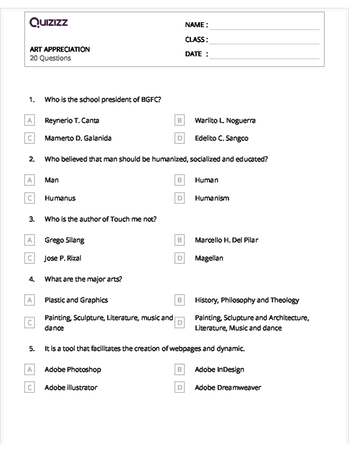 20 1 Art Appreciation - Notes - ART 20 Questions APPRECIATION NAME ...