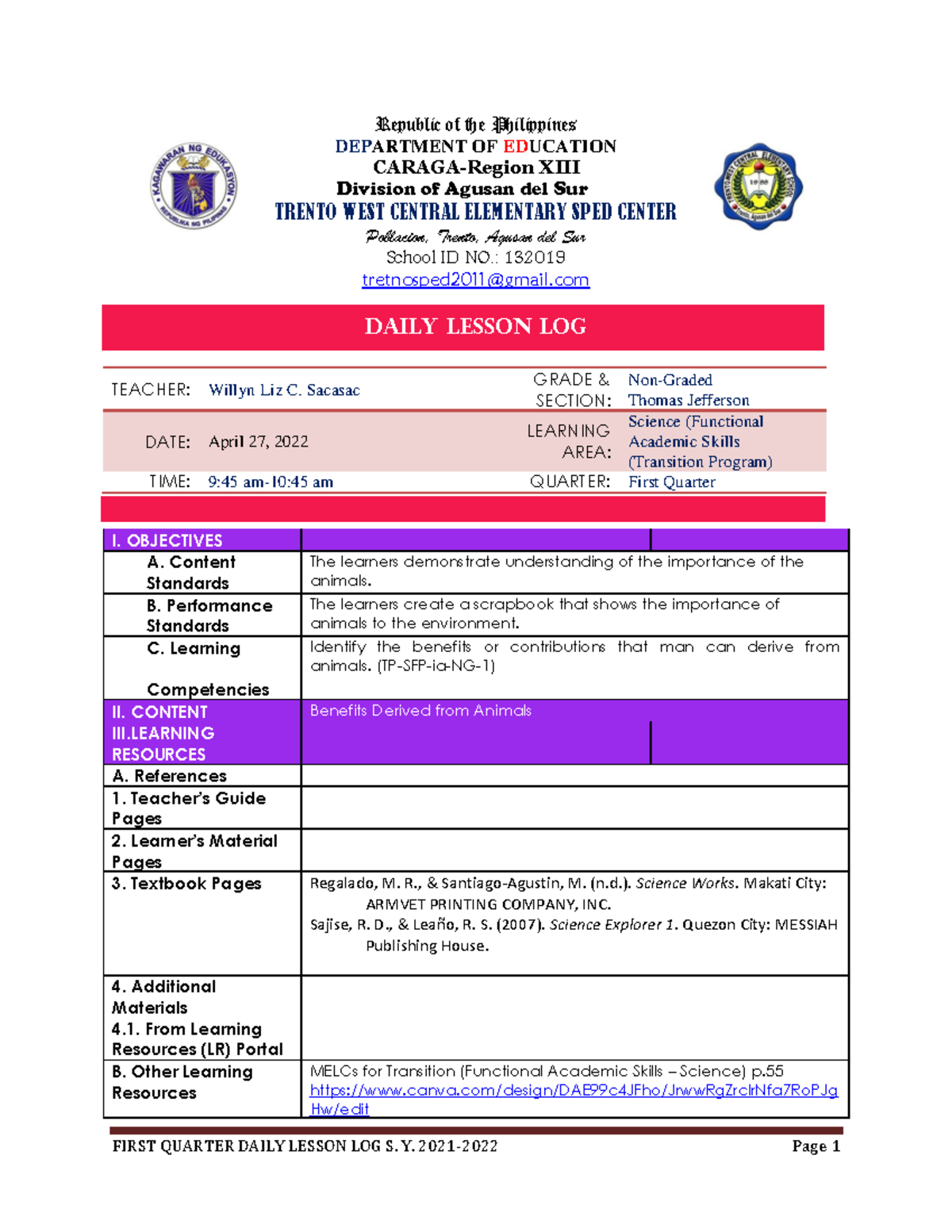 LP1 willyn 2021 2022 - Matg - Republic of the Philippines DEPARTMENT OF ...