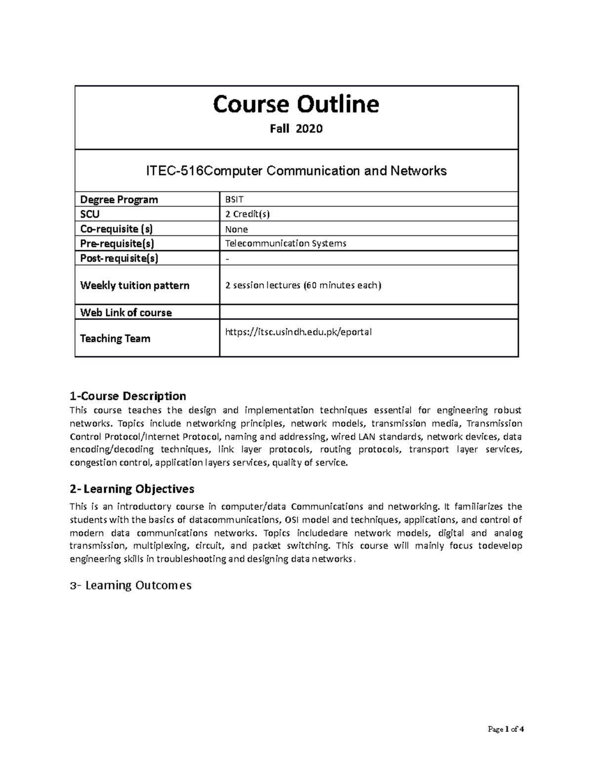 1. course outline TOA FL - Course Outline Fall 2020 ITEC-516Computer ...