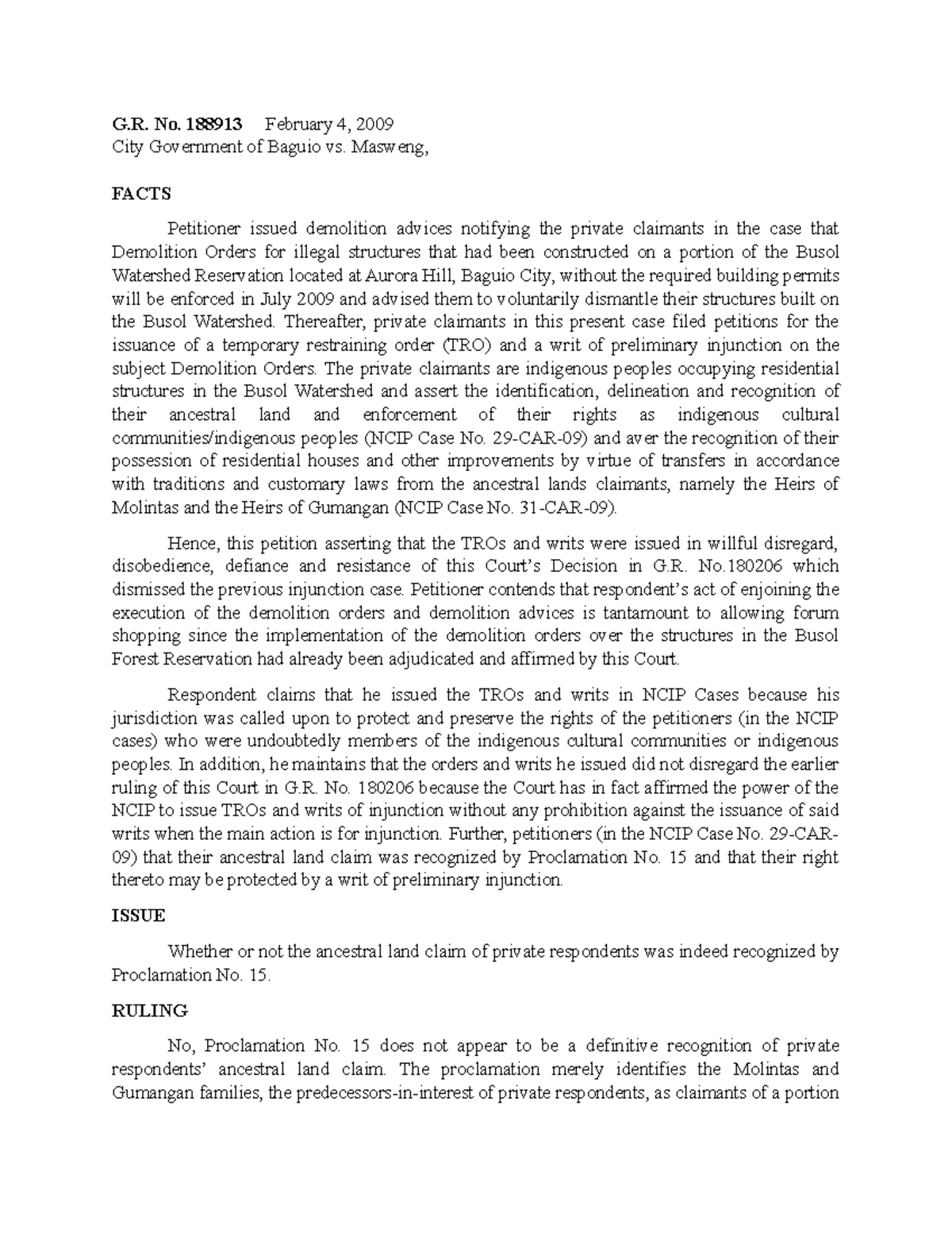 IPRA Case Digests - Case Digest - G. No. 188913 February 4, 2009 City ...