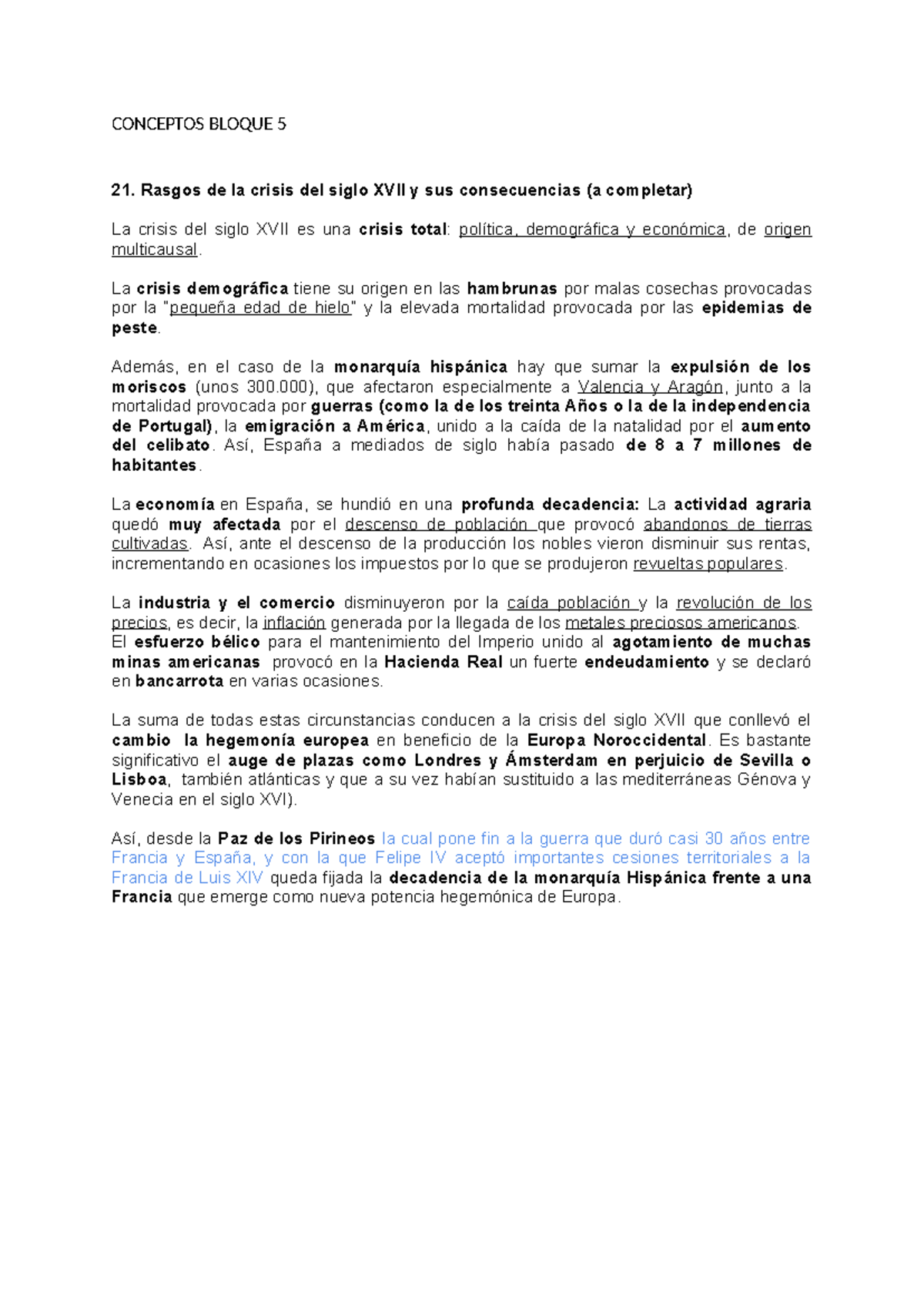 Concepto 5, Historia de España, Nadia Salazar - CONCEPTOS BLOQUE 5 Rasgos de la crisis del siglo ...