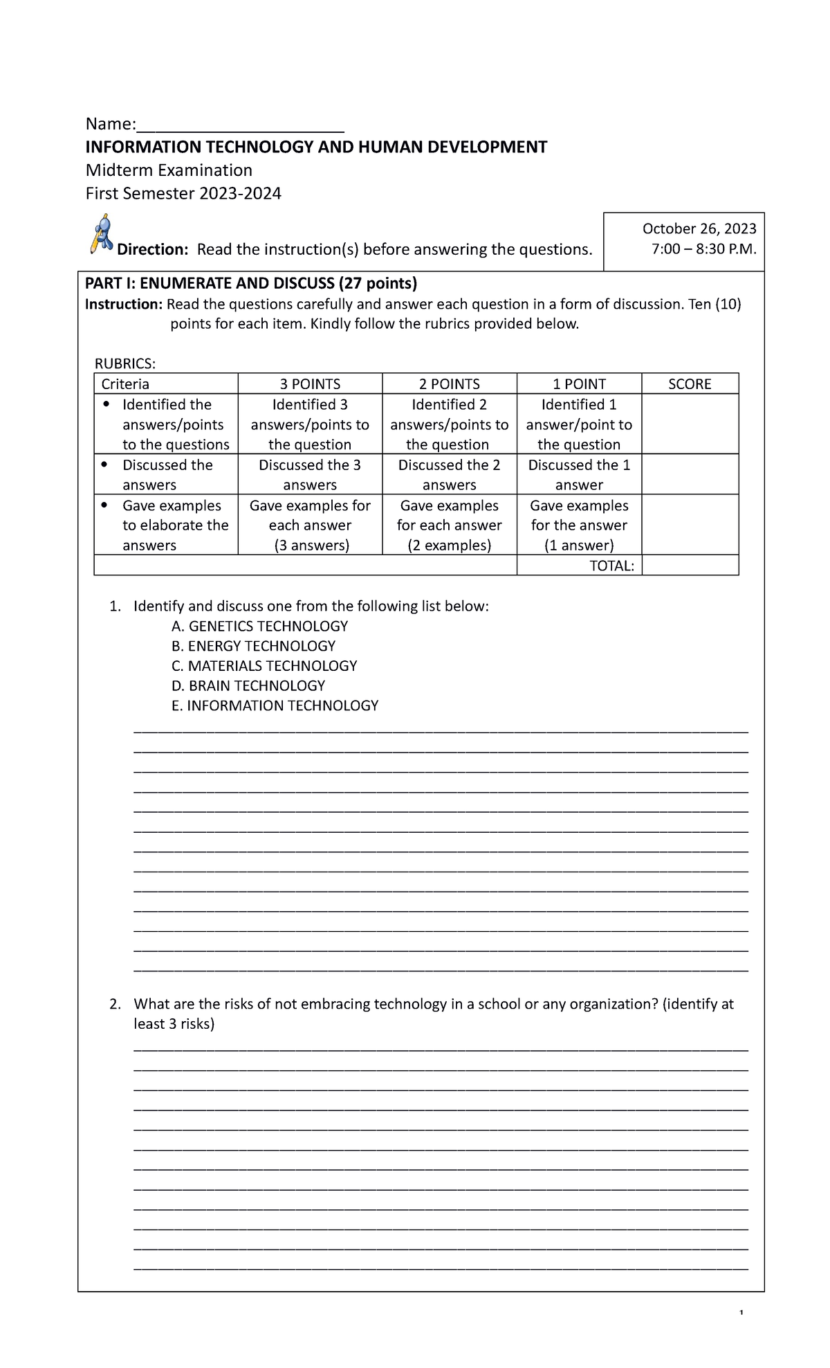 Information Technology and Human Development - Name ...