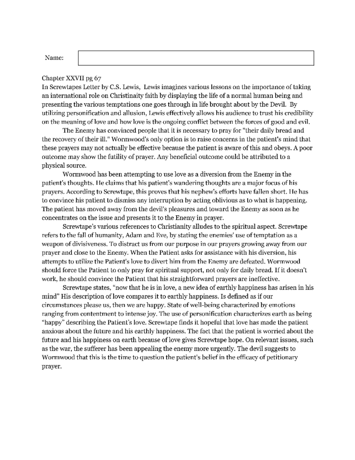 The Screwtape Letters Analysis - Studocu