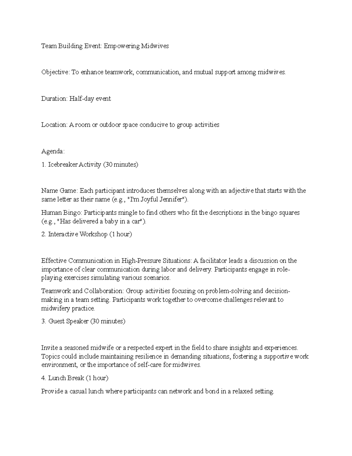 Team Building Event - Duration: Half-day event Location: A room or ...